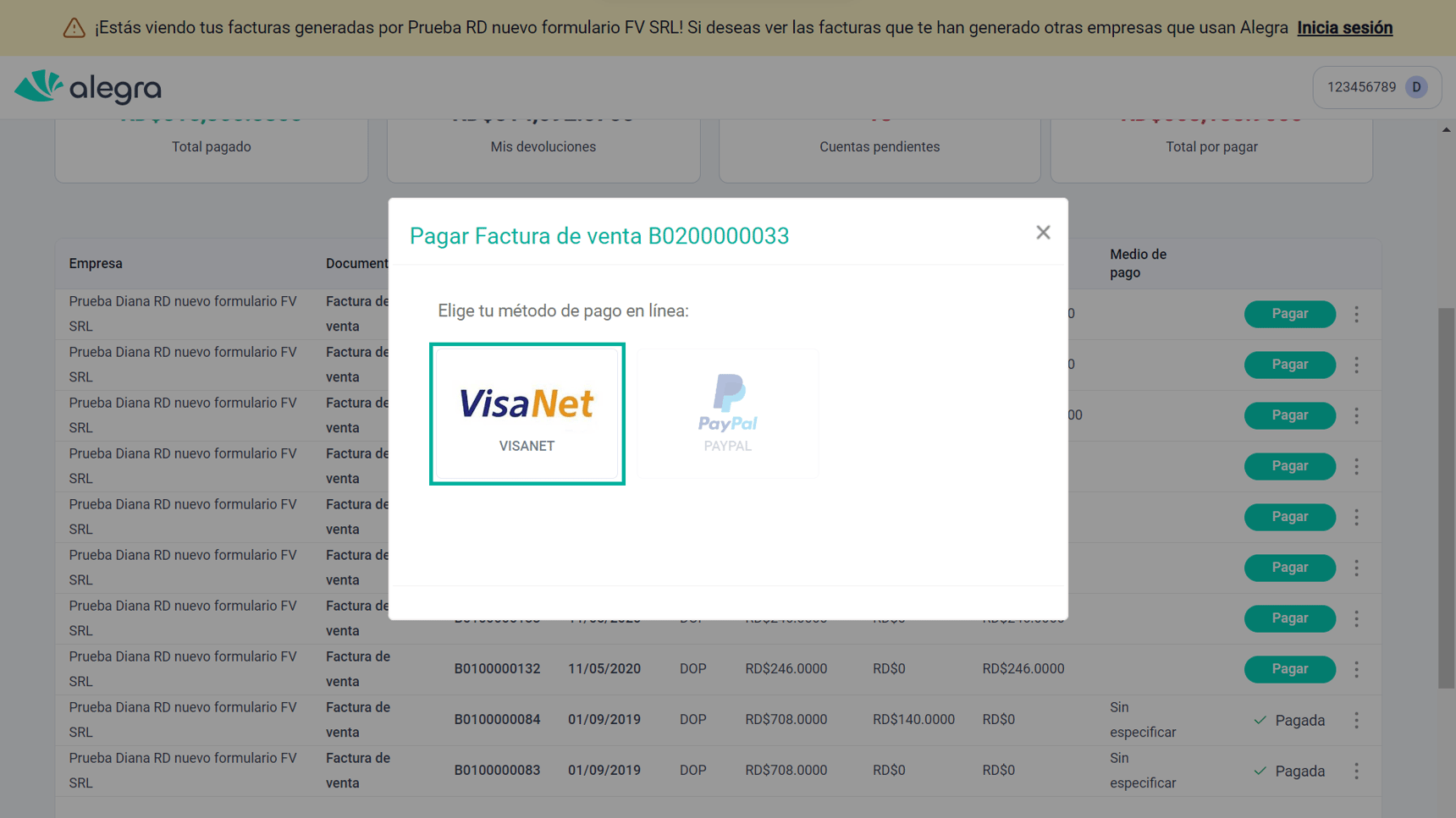 Recibe pagos a tus facturas de venta con VisaNet Dominicana en Alegra Contabilidad
